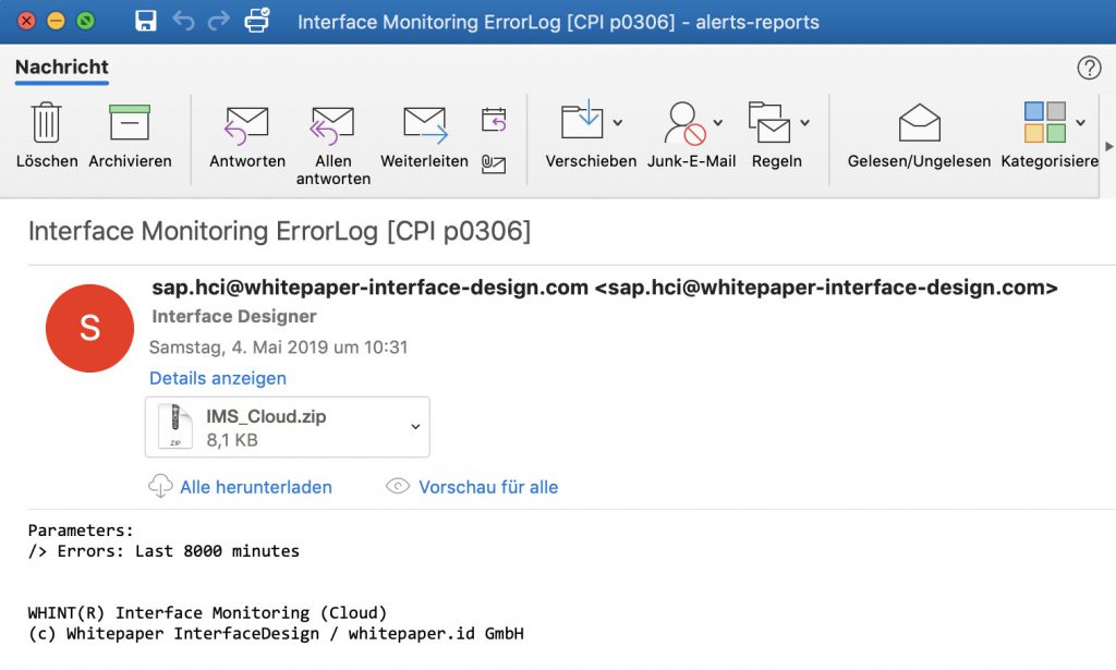 Error Log for Messages on SAP Cloud Integration with WHINT Interface ...